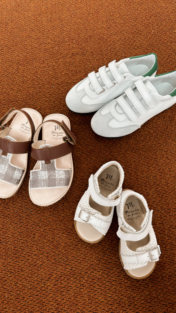 Manuela Brown Checked Velcro Sandal - Tassel Children Shoes