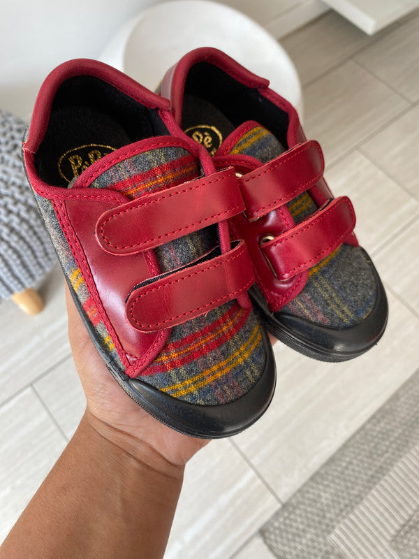 Pepe Red Plaid Velcro Sneaker - Tassel Children Shoes