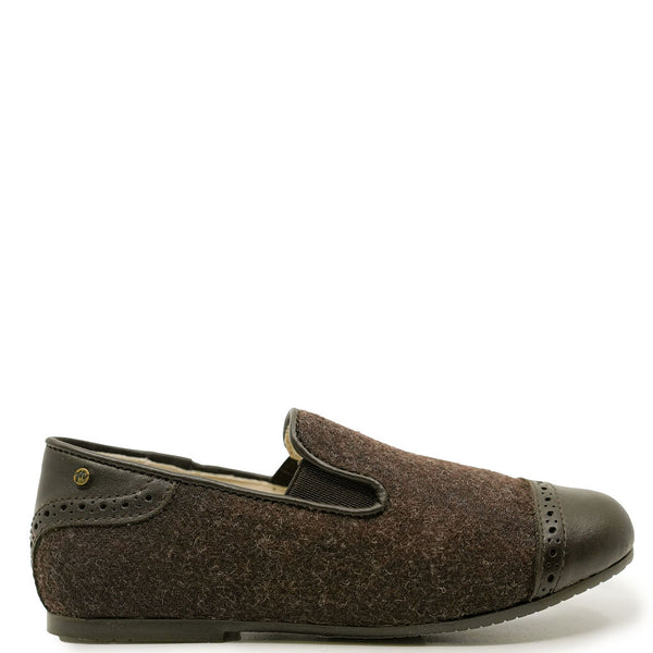 Manuela Brown Wool Captoe Smoking Loafer - Tassel Children Shoes