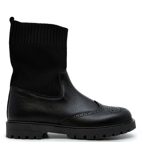 Spain+Co Black Wingtip Sock Boot - Tassel Children Shoes