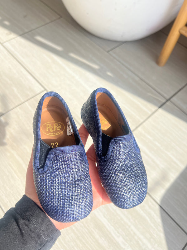 Pepe Navy Wicker Slipper Loafer - Tassel Children Shoes