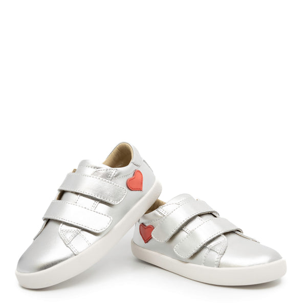 Old Soles Silver Metallic Velcro Heart Sneaker - Tassel Children Shoes