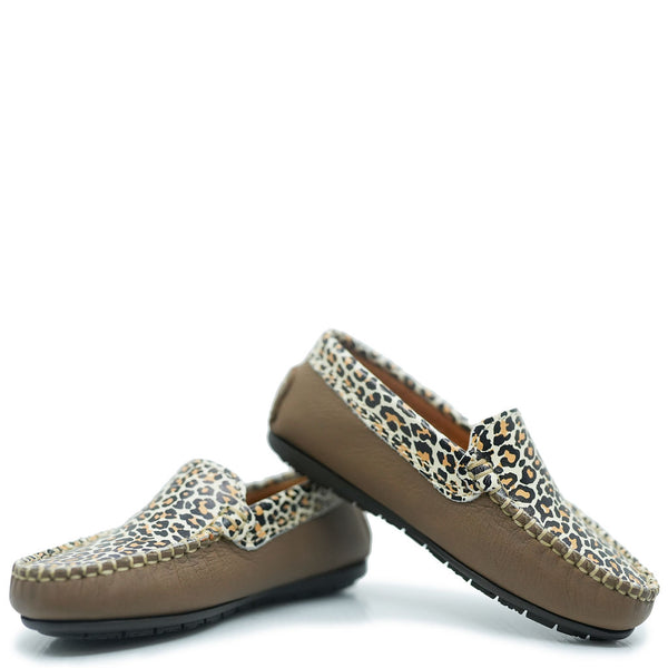 Atlanta Mocassin Taupe Leopard Loafer - Tassel Children Shoes