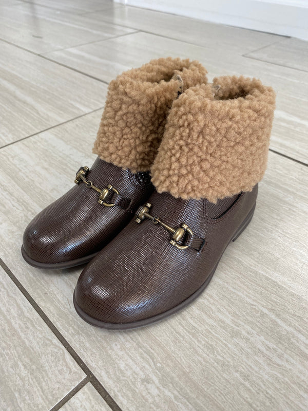 Manuela Brown Textured Fur Zipper Boot - Tassel Children Shoes
